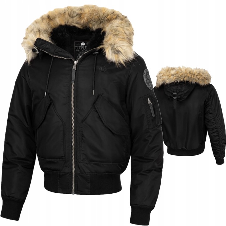 PITBULL MĘSKA KURTKA ZIMOWA Z KAPTUREM OCIEPLANA HARVEST BLACK CZARNA ...