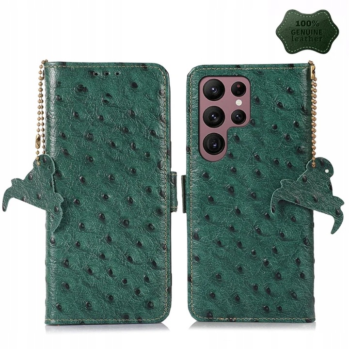 Etui do Samsung Galaxy S23 Ultra Ostrich Pattern Genuine Leather (Green ...